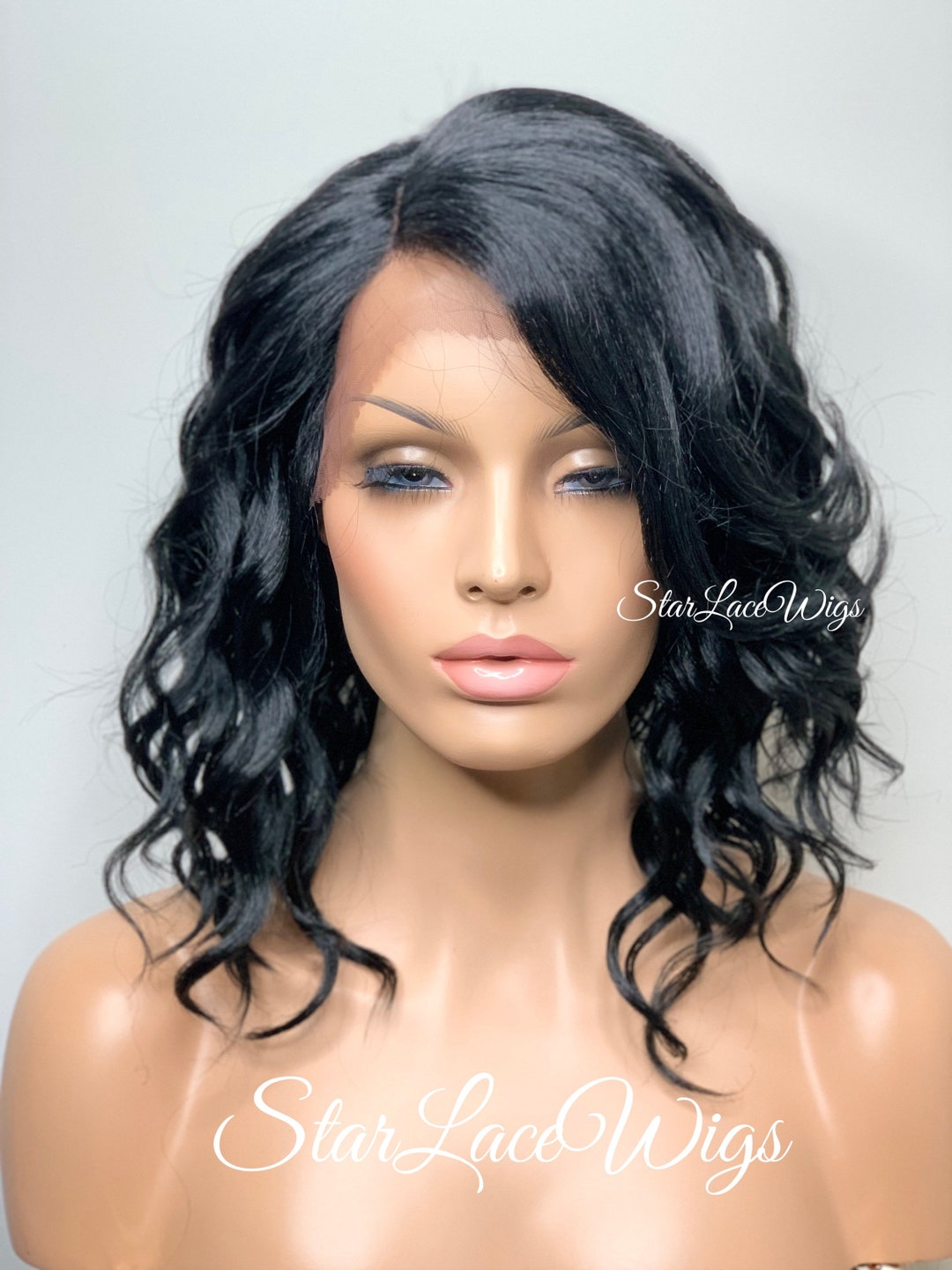 Bob Wig With Bangs Wavy Side Part Synthetic Layers Angled Heat - Etsy