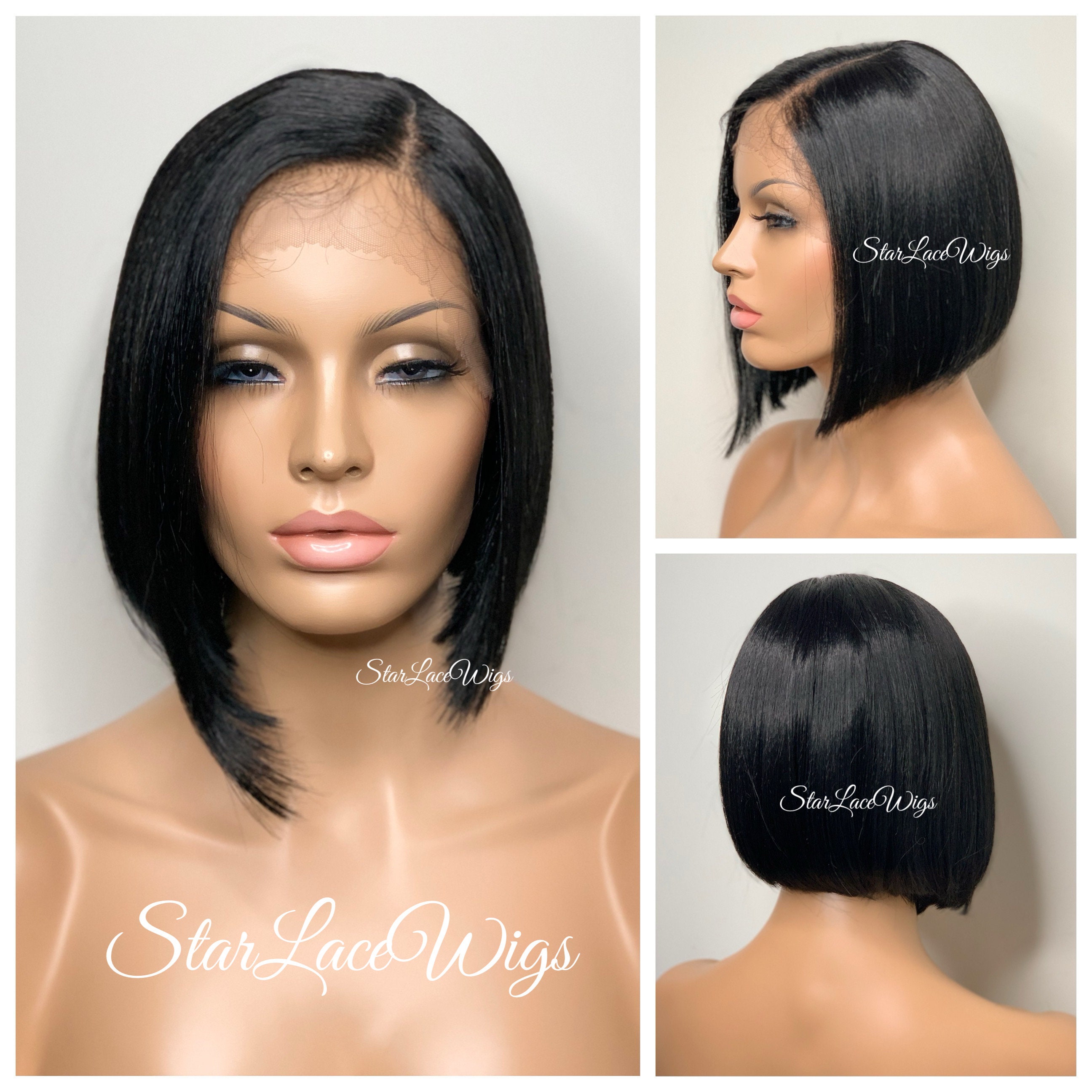 Black Bob Wig Lace Front Straight Bob Wig Short Wig Short Black Wig Wig Bob Hair Style Black Bob Lace Wig Side Part Bob Etsy UK