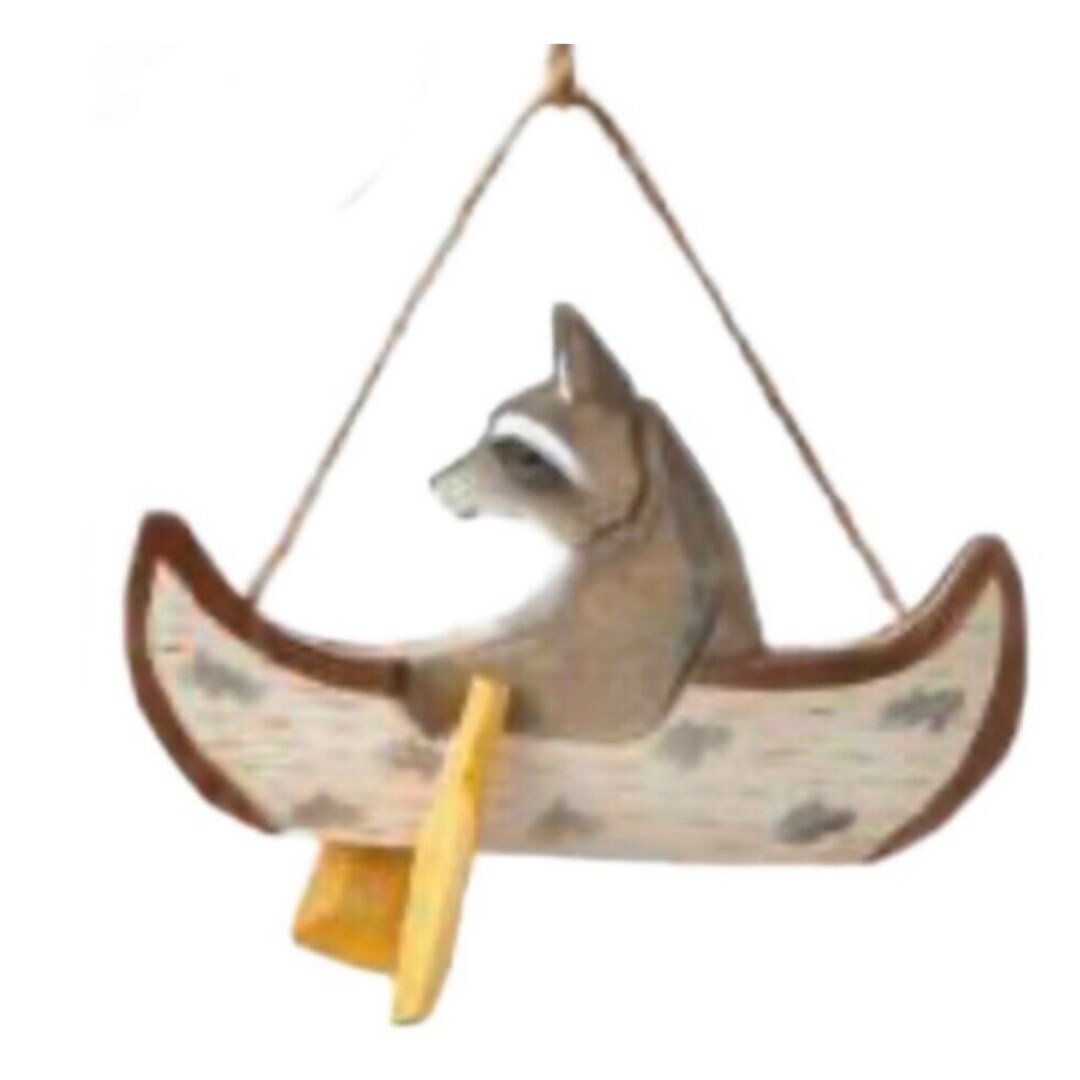Raccoon Canoe Boat Wood Ornament Kayak Woodland Critter Zoo Animal ...