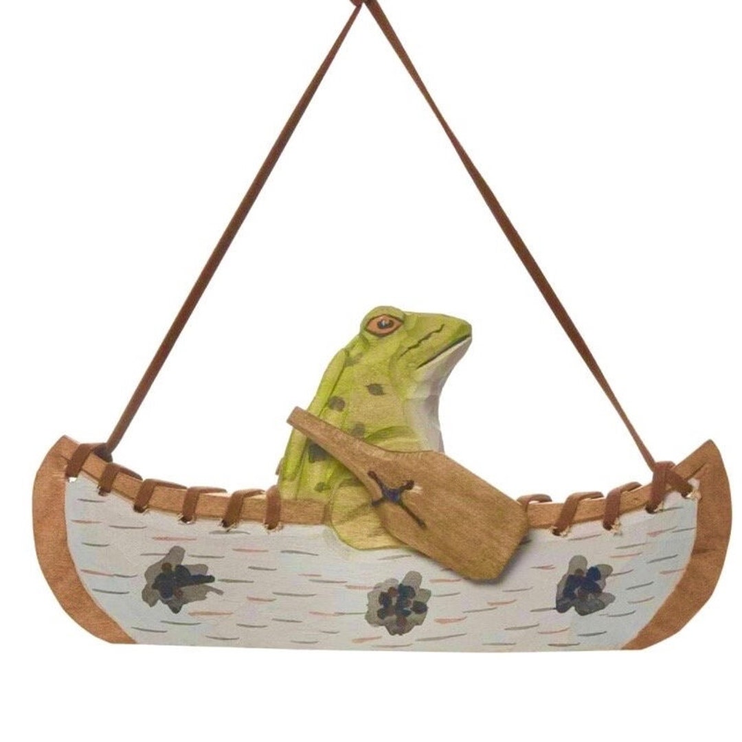 Frog Canoe Boat Wood Ornament - Kayak Woodland Critter Zoo Animal ...