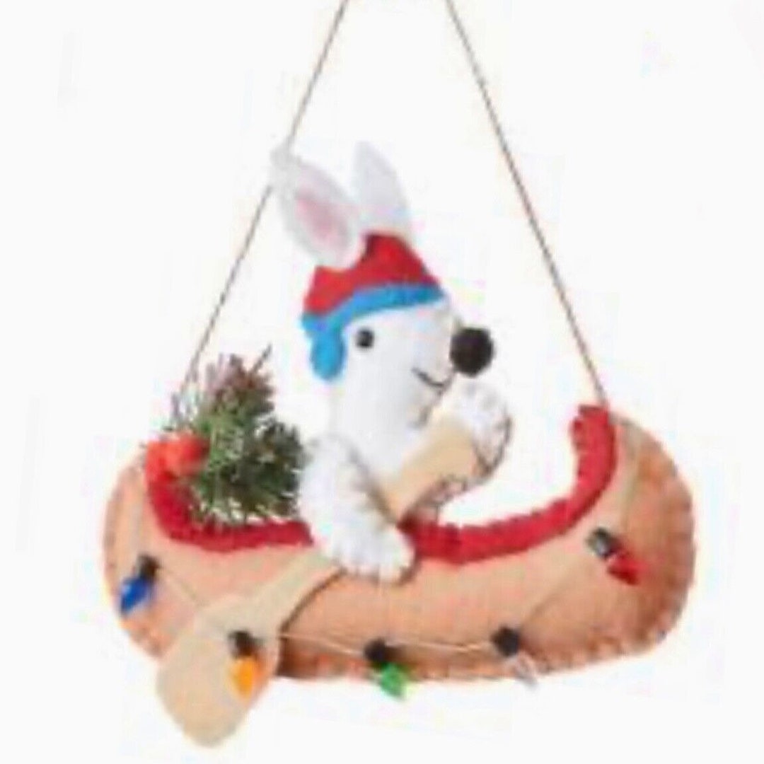 Rabbit Canoe Boat Felt Ornament - Kayak Woodland Critter Zoo Animal ...