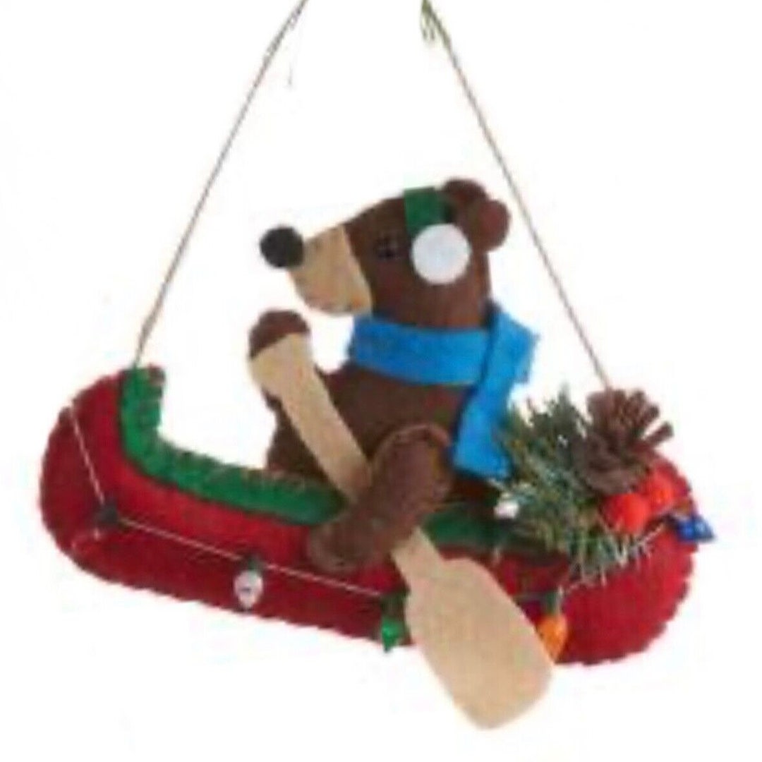 Bear Canoe Boat Felt Ornament - Kayak Woodland Critter Zoo Animal ...