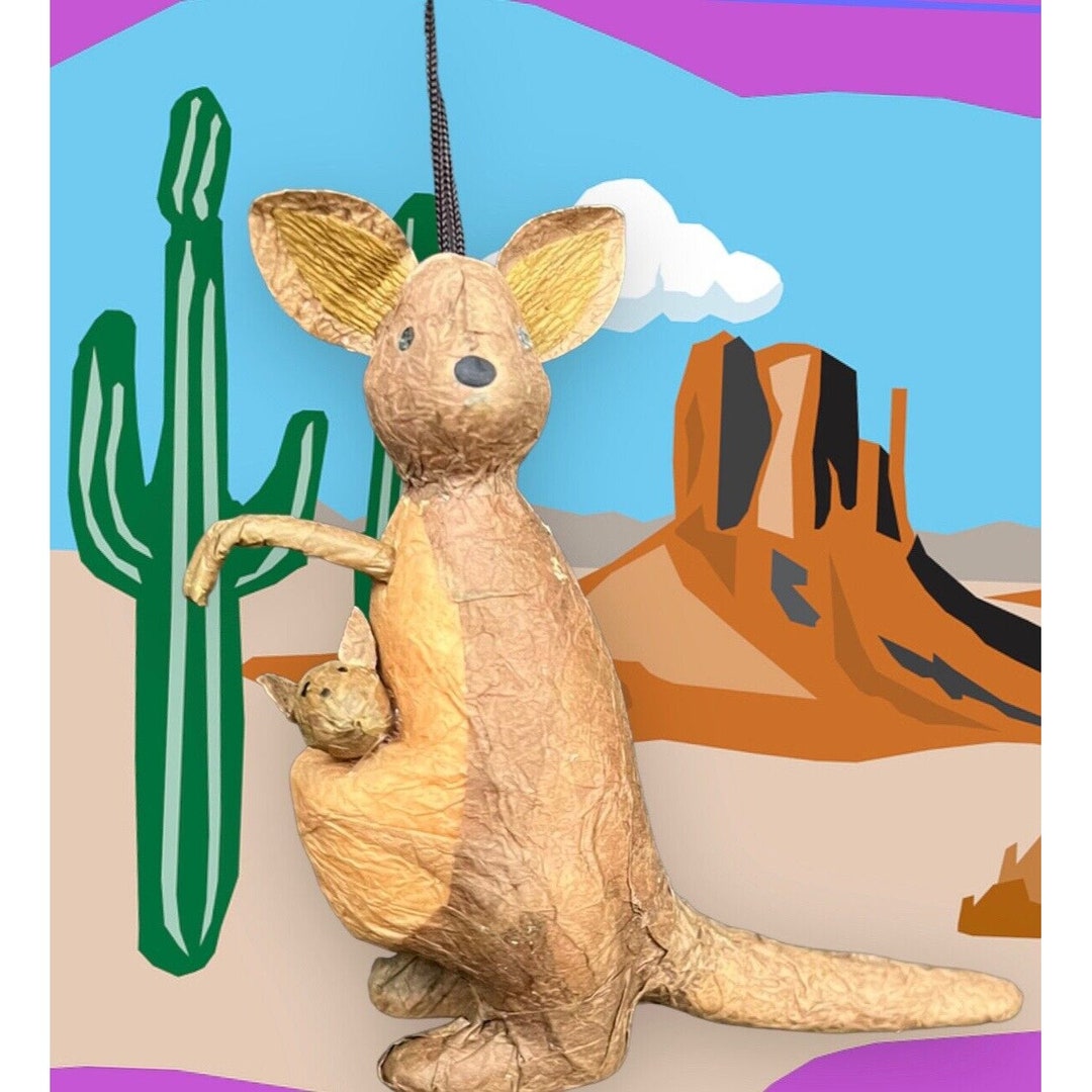 Kangaroo Ornament - Papier-mache Animal Paper Lightweight Australia Zoo ...