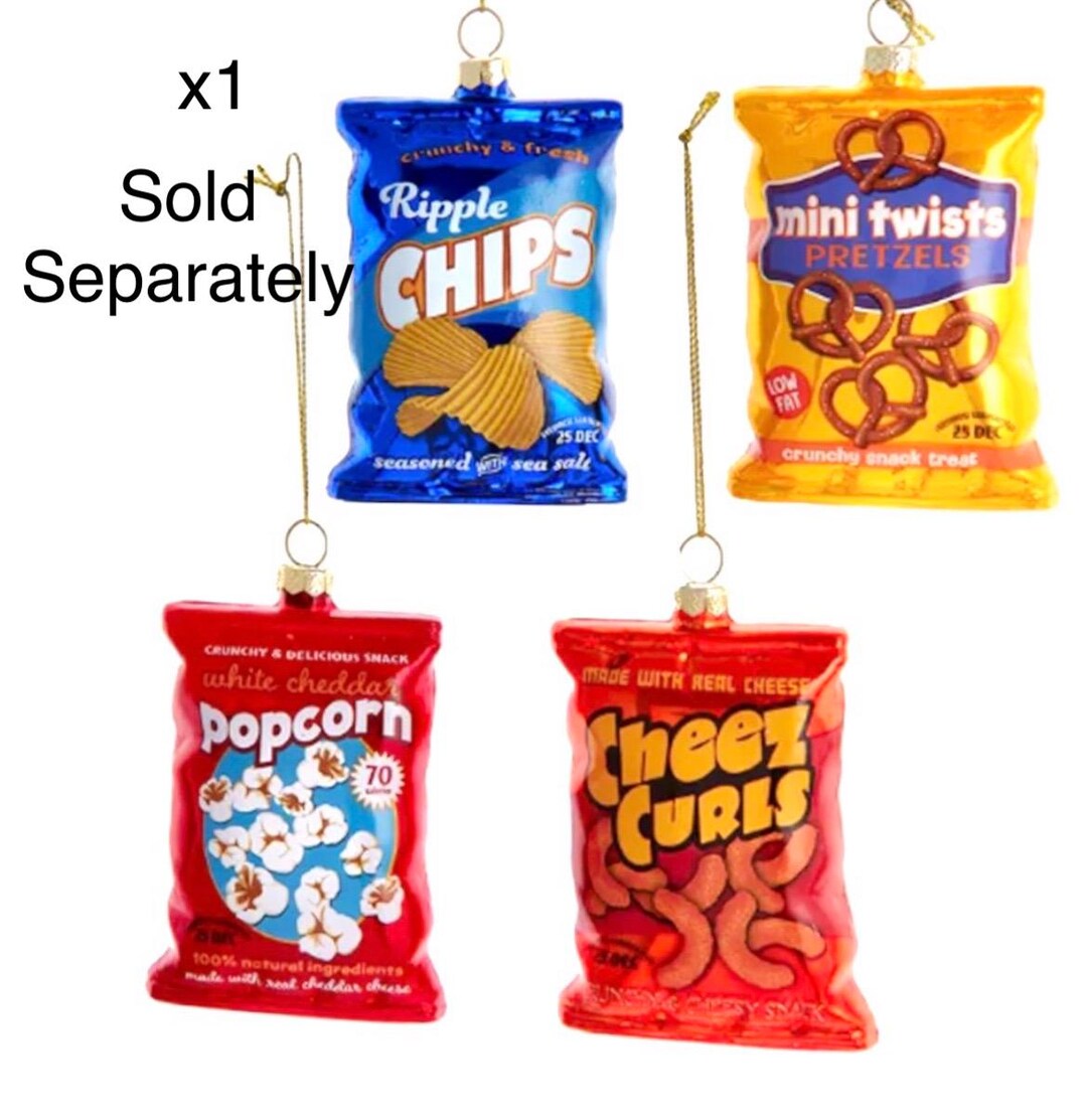 1 Snack Food Glass Ornament - Chips, Pretzels, Cheez Curls, Popcorn ...