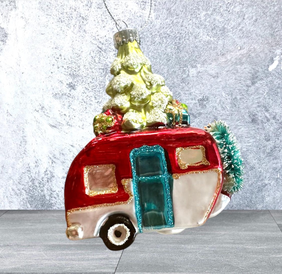 Christmas Tree on RV Airstream Glass Ornament - Van Travel Car Holiday ...