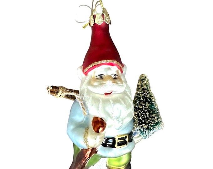 Dwarf With a Rake, Gnome, Christmas Ornament, Collectible Bauble, Blown ...