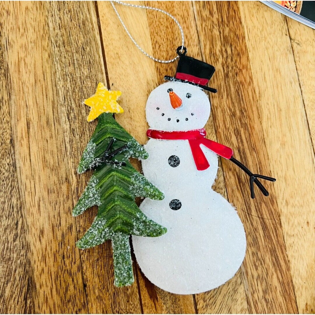 Metal Snowman Ornament • Rustic Cabin Woods Woodland Retro Tin Tree ...