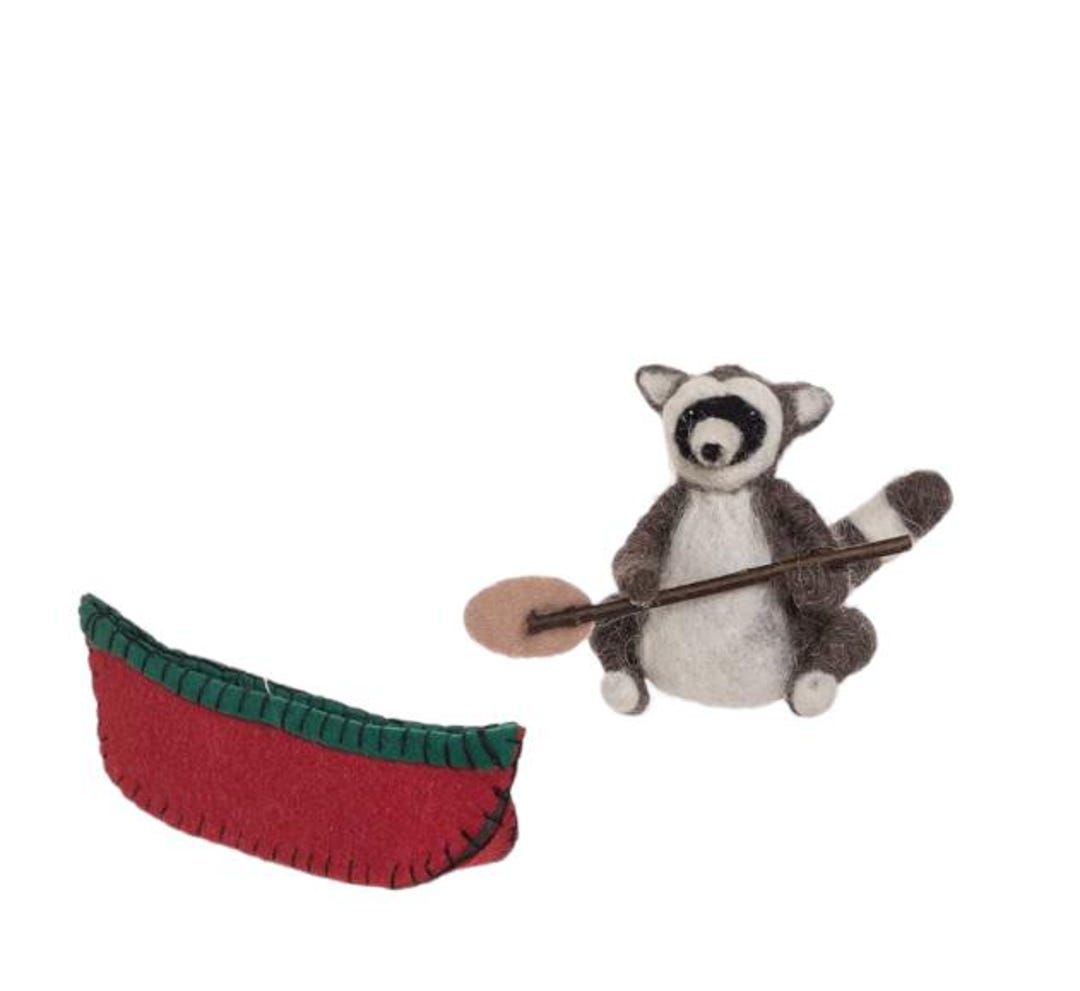 Raccoon Canoe Boat Felt Ornament - Kayak Woodland Critter Zoo Animal ...