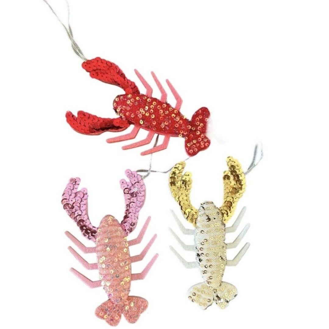3 Lobster Ornaments - Felt Sea Food Fish Ocean Beach Florida Nautical ...