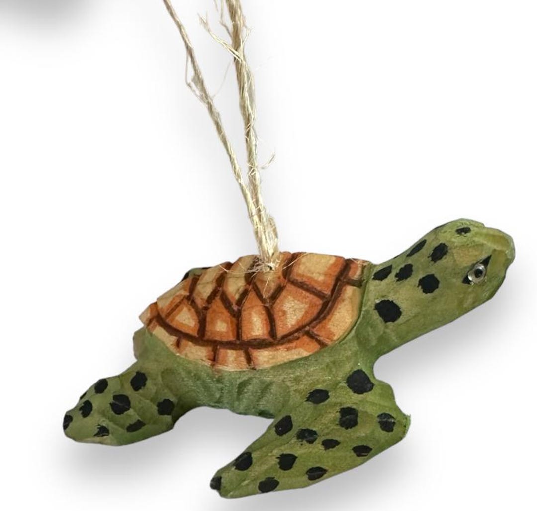 Turtle Carved Wood Ornament - Woodland Critter Zoo Animal Hiking Cabin ...