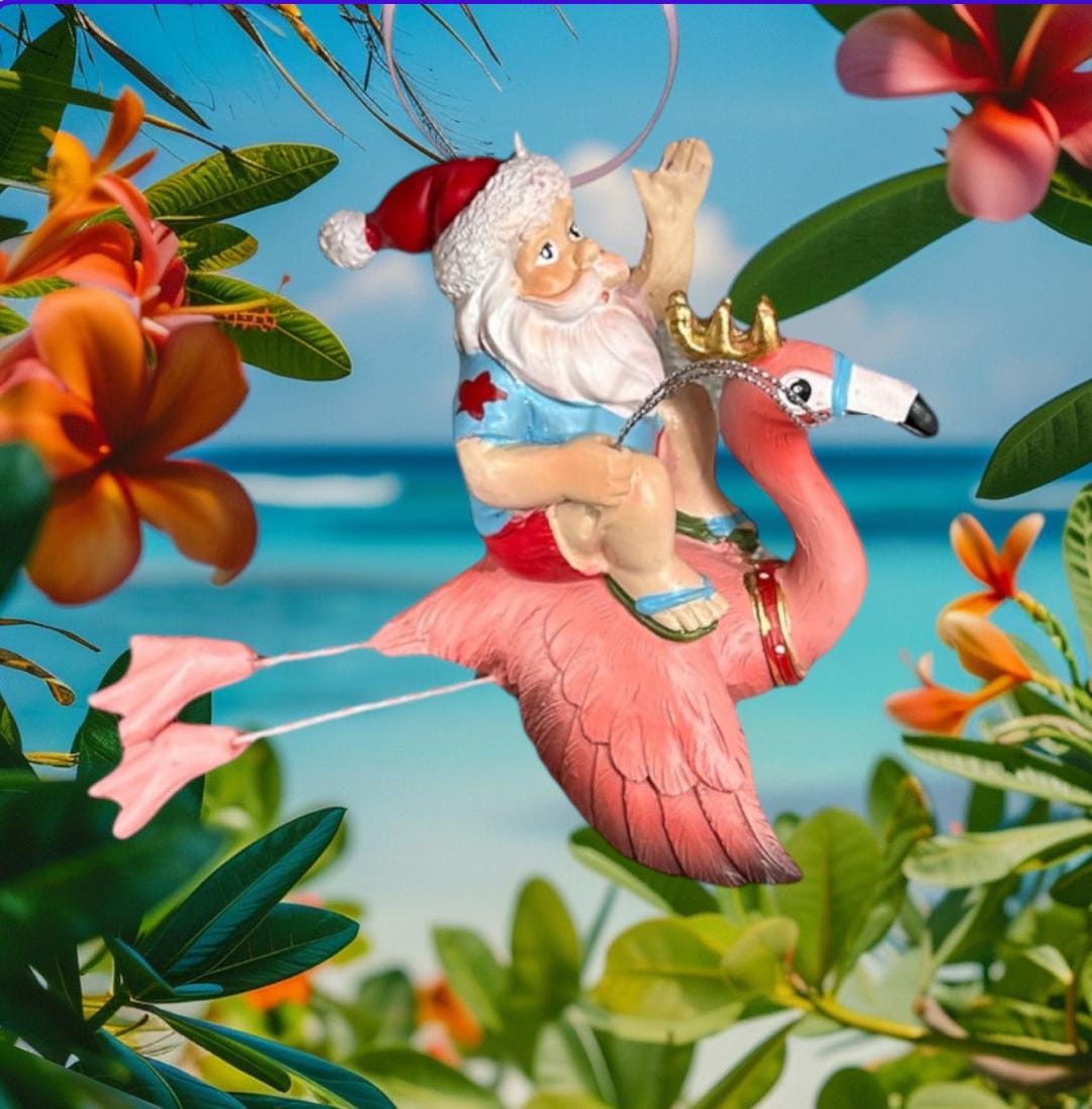 Santa Riding Flamingo Ornament - Cute Funny Beach Tropical Island Zoo ...