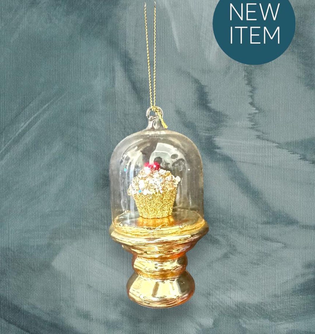 Cupcake Cloche Ornament - Dessert Food Pink Vanilla Birthday Art Deco ...