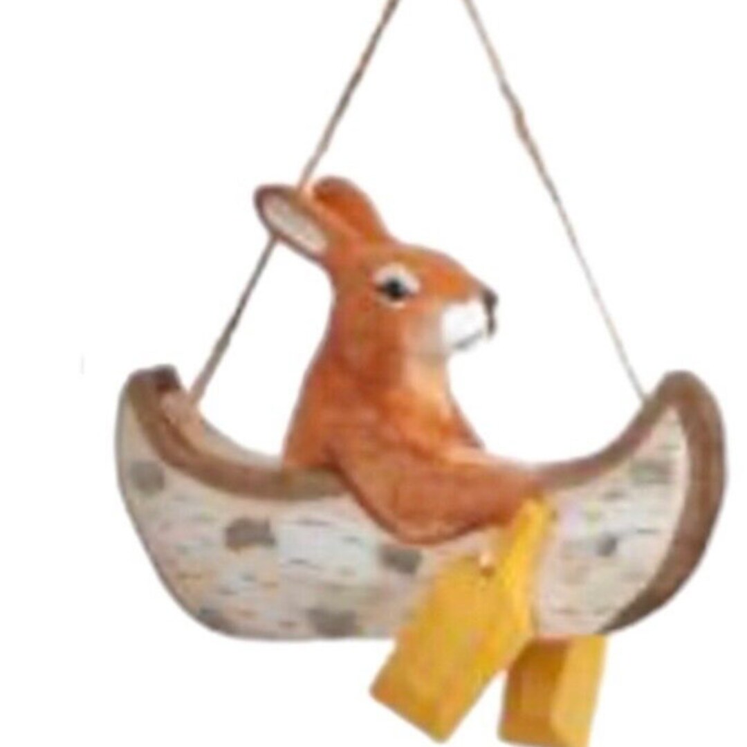 Rabbit Canoe Boat Wood Ornament - Bunny Easter Woodland Critter Zoo ...