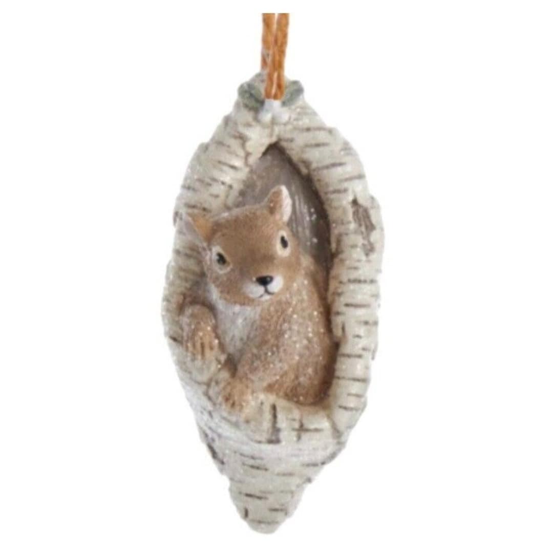 Tree Squirrel Ornament - Resin Forest Rustic White Snow Cabin Woodland ...