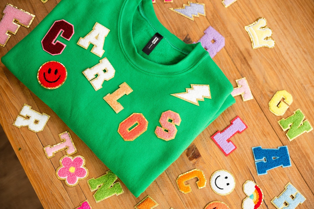 Custom Chenille Patch Sweatshirts | Glitter & Chenille Varsity Letter ...