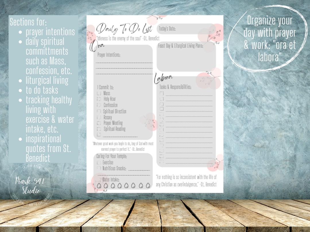 St. Benedict Daily Planner Page Digital Printable Pdf Catholic ...
