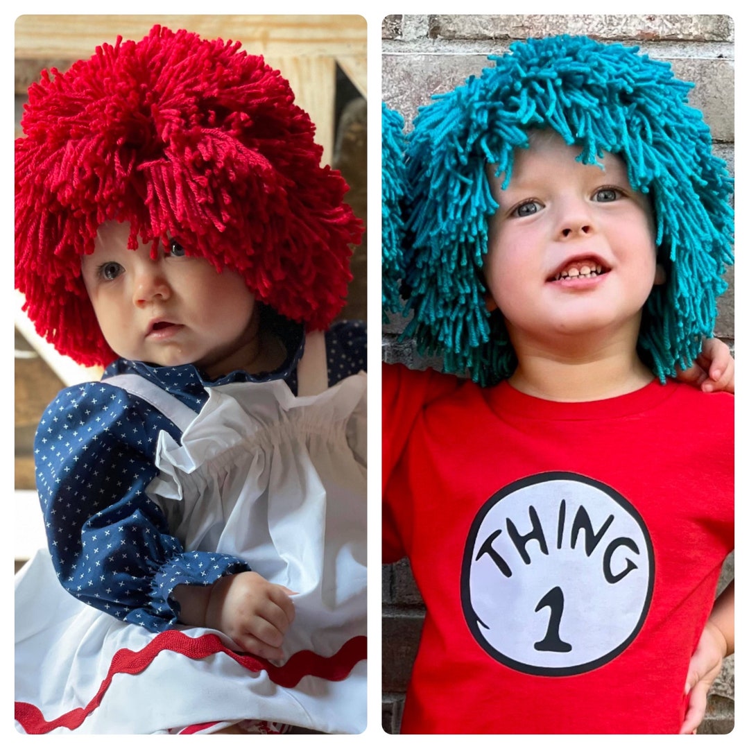 Traditional Red Rag Doll Girl Wig And/or Blue Thing 1 Thing 2 Blue Wig ...