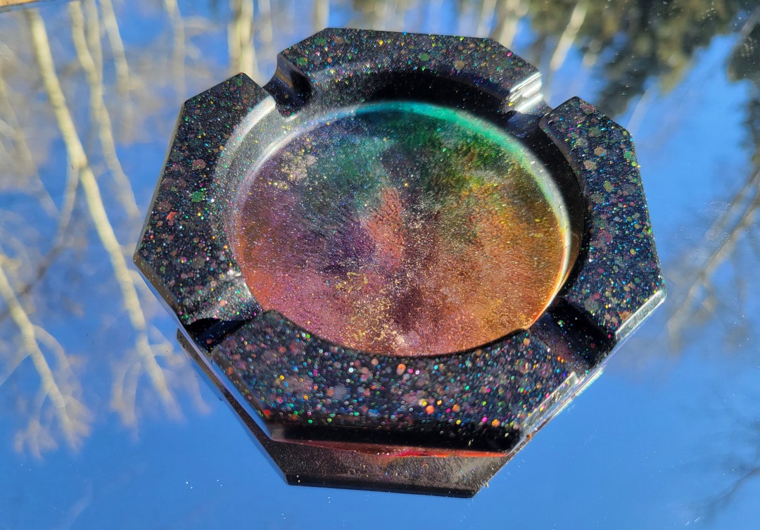 Rainbow Resin Ashtray, Glitter Ashtray, Black Ashtray, Resin Tray, Birthday Gift, Round Tray ...
