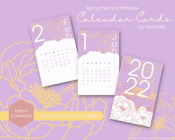 2022 Spring-themed Printable Calendar Cards Calendar Planner - Etsy