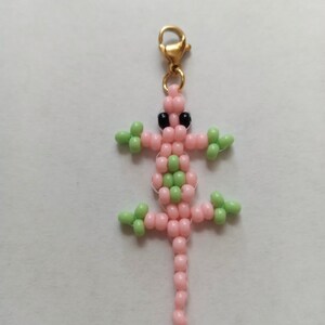 Pink and Green Handmade Beaded Lizard Charm - Etsy