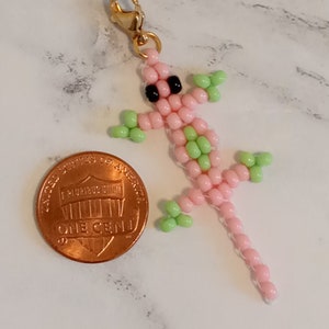 Pink and Green Handmade Beaded Lizard Charm - Etsy