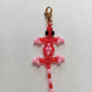 Handmade Pink and Red Beaded Lizard Charm - Etsy