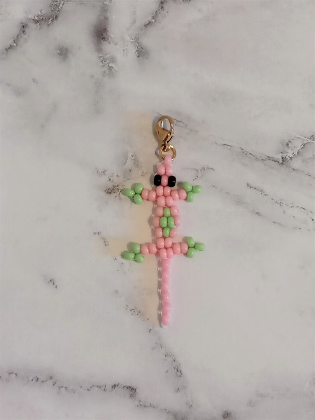 Pink and Green Handmade Beaded Lizard Charm - Etsy