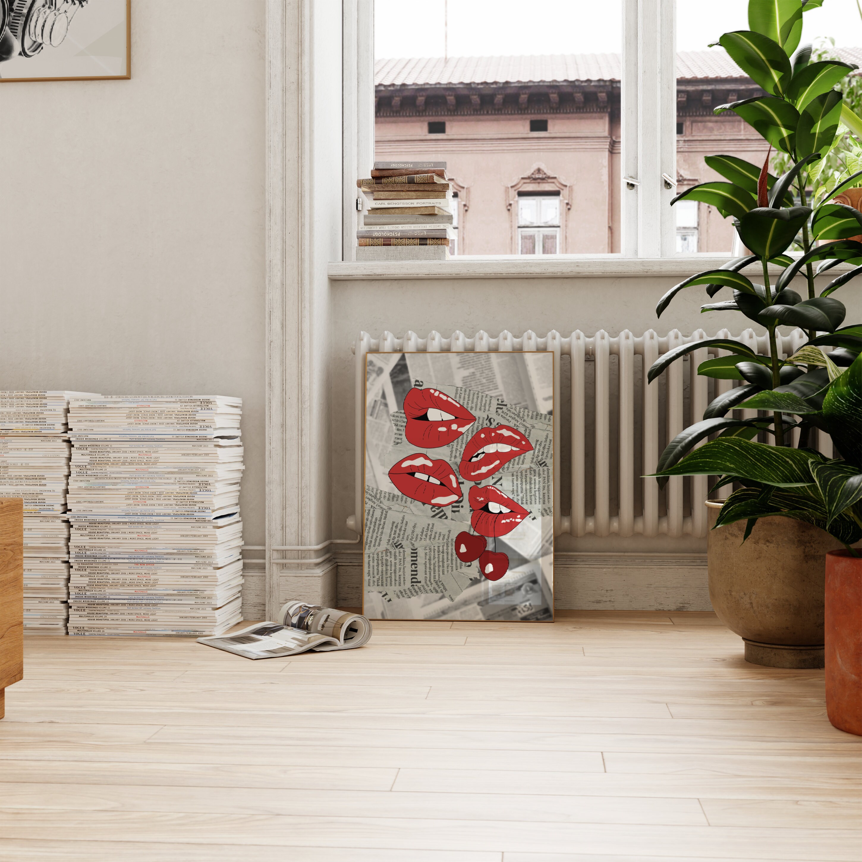 Trendy Red Lips Poster Lips Magazine Poster Red Lips Wall Art Funky ...