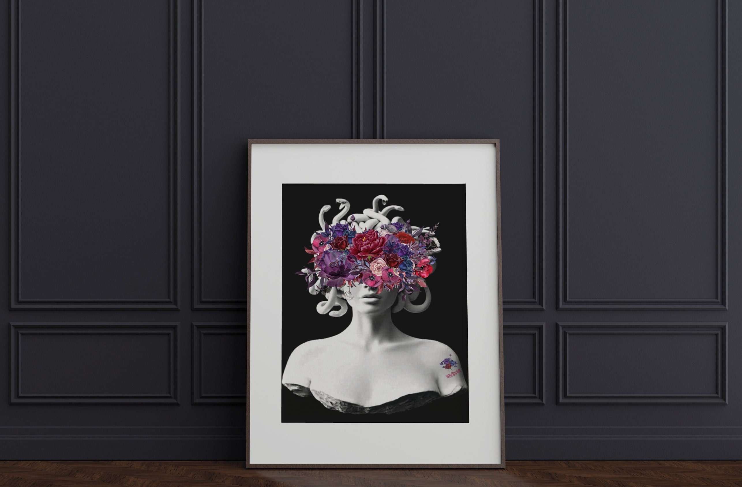 Medusa With Flowers Print Medusa Print Medusa Wall Art Medusa Decor ...