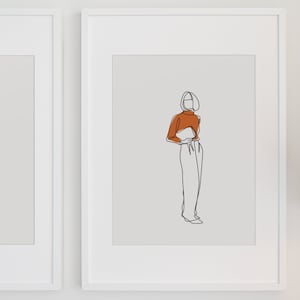 Fashion Minimalist Line Drawing Set of Two Printable, Fashion Girls ...