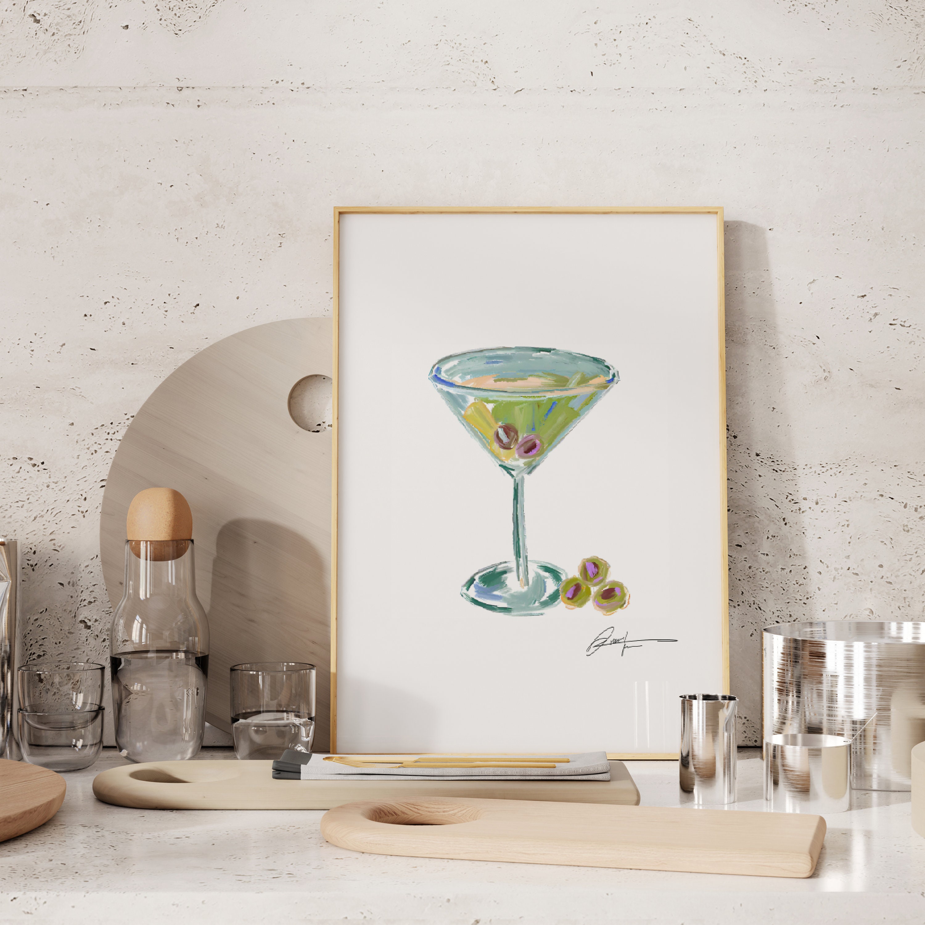 Martini Print Cocktail | Hand-painted Retro Poster | Alcohol Poster ...