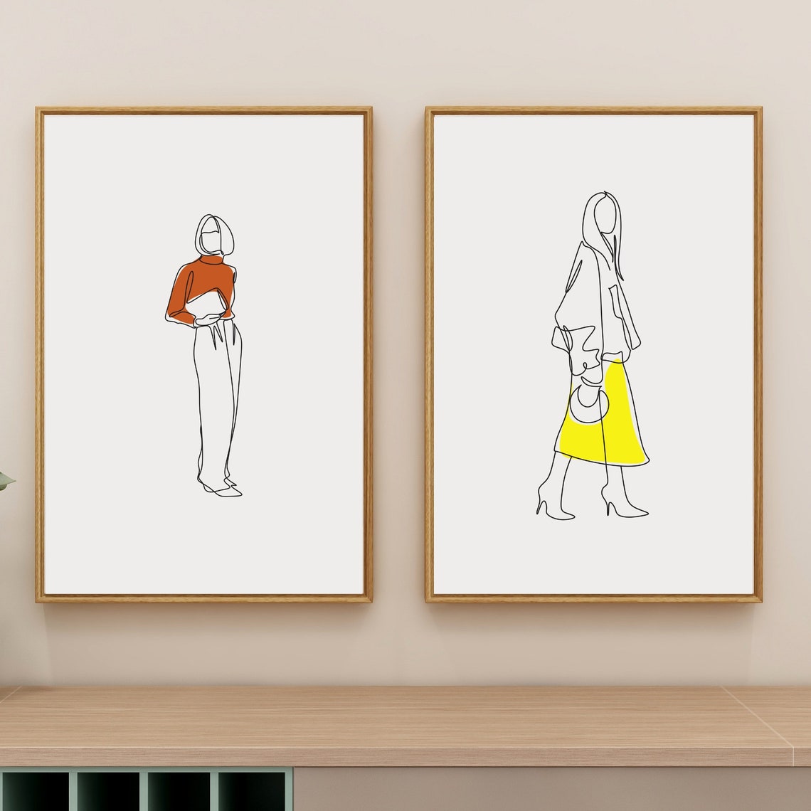 Fashion Minimalist Line Drawing Set of Two Printable, Fashion Girls ...
