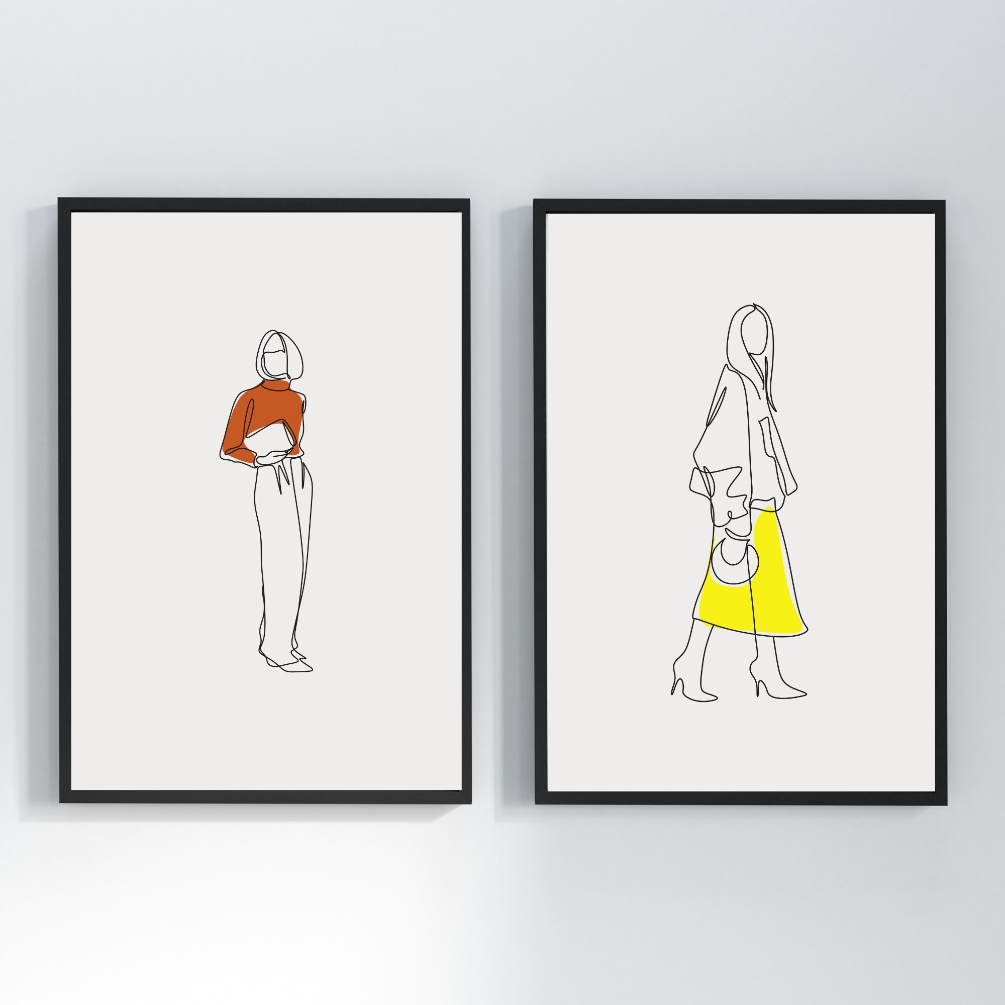 Fashion Minimalist Line Drawing Set of Two Printable, Fashion Girls ...