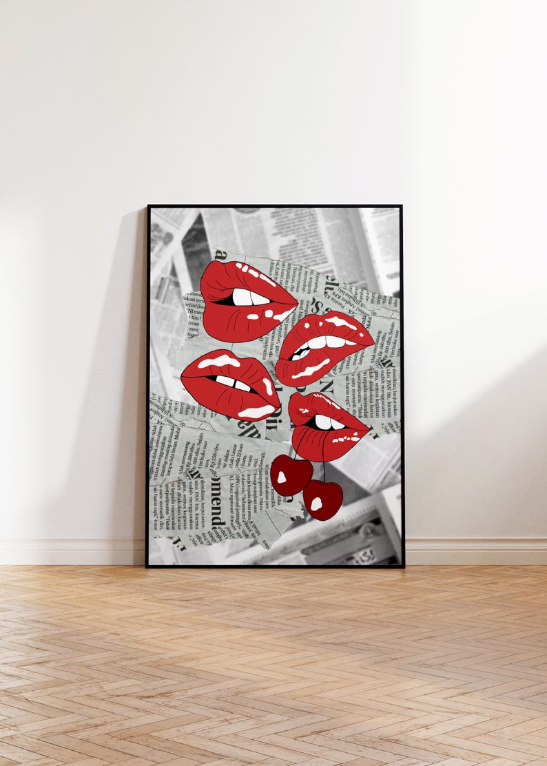 Trendy Red Lips Poster Lips Magazine Poster Red Lips Wall Art Funky ...