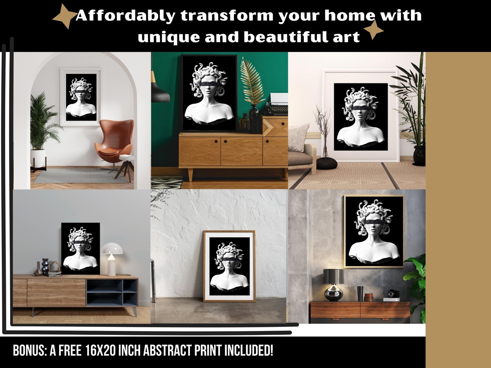 Black Paint Stoke Medusa, Medusa Modern Statue, Medusa Wall Art, Medusa ...