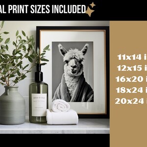 Alpaca in A Bathrobe Print | Bath Animal Art | Alpaca Art | Black and ...