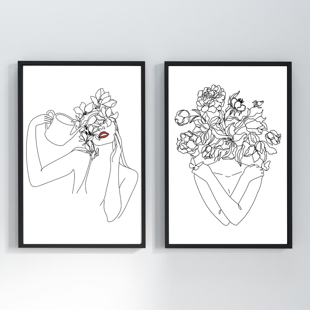 Self Growth Set of 2 Prints, Self Love, Minimalist Wall Decor, Line Art ...
