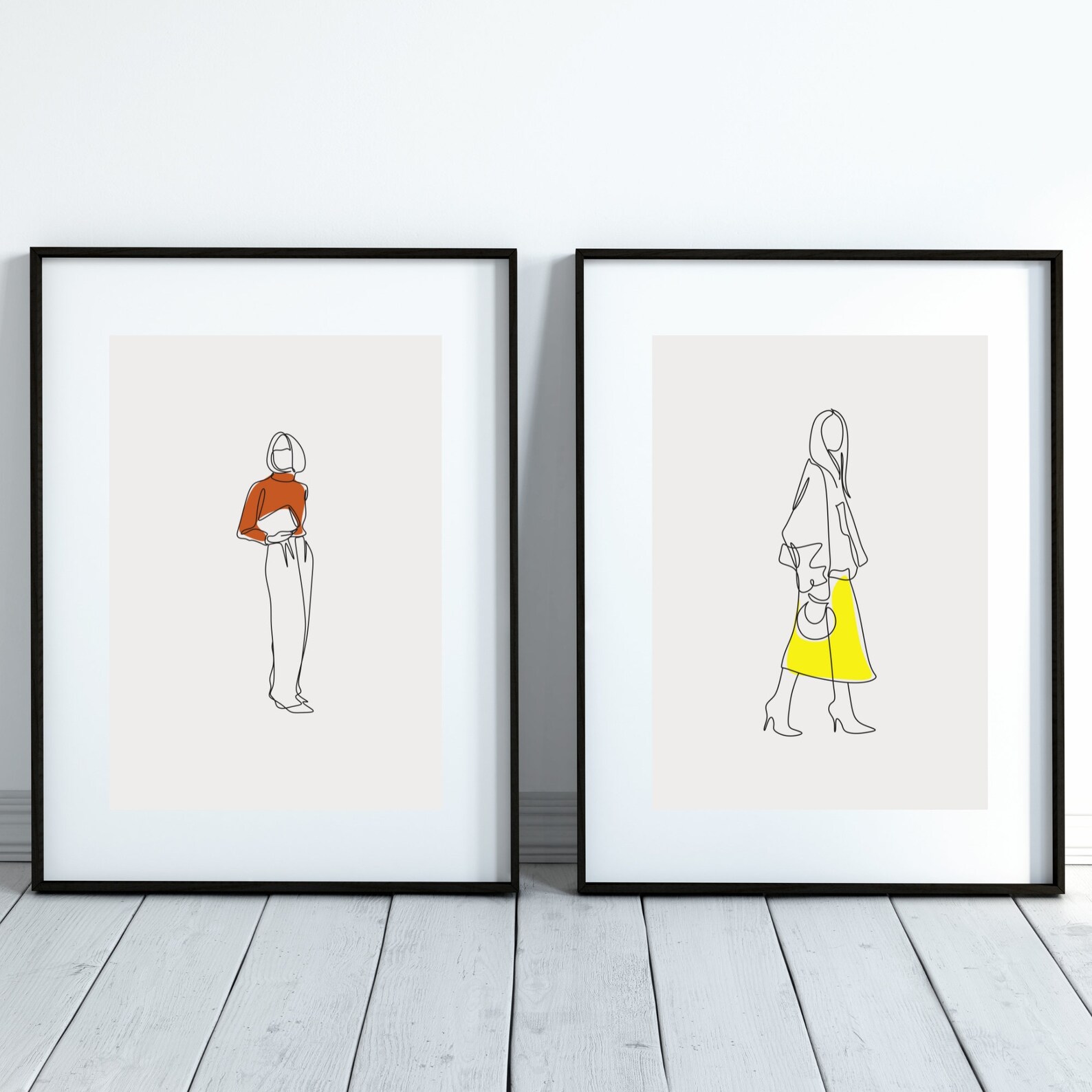 Fashion Minimalist Line Drawing Set of Two Printable, Fashion Girls ...
