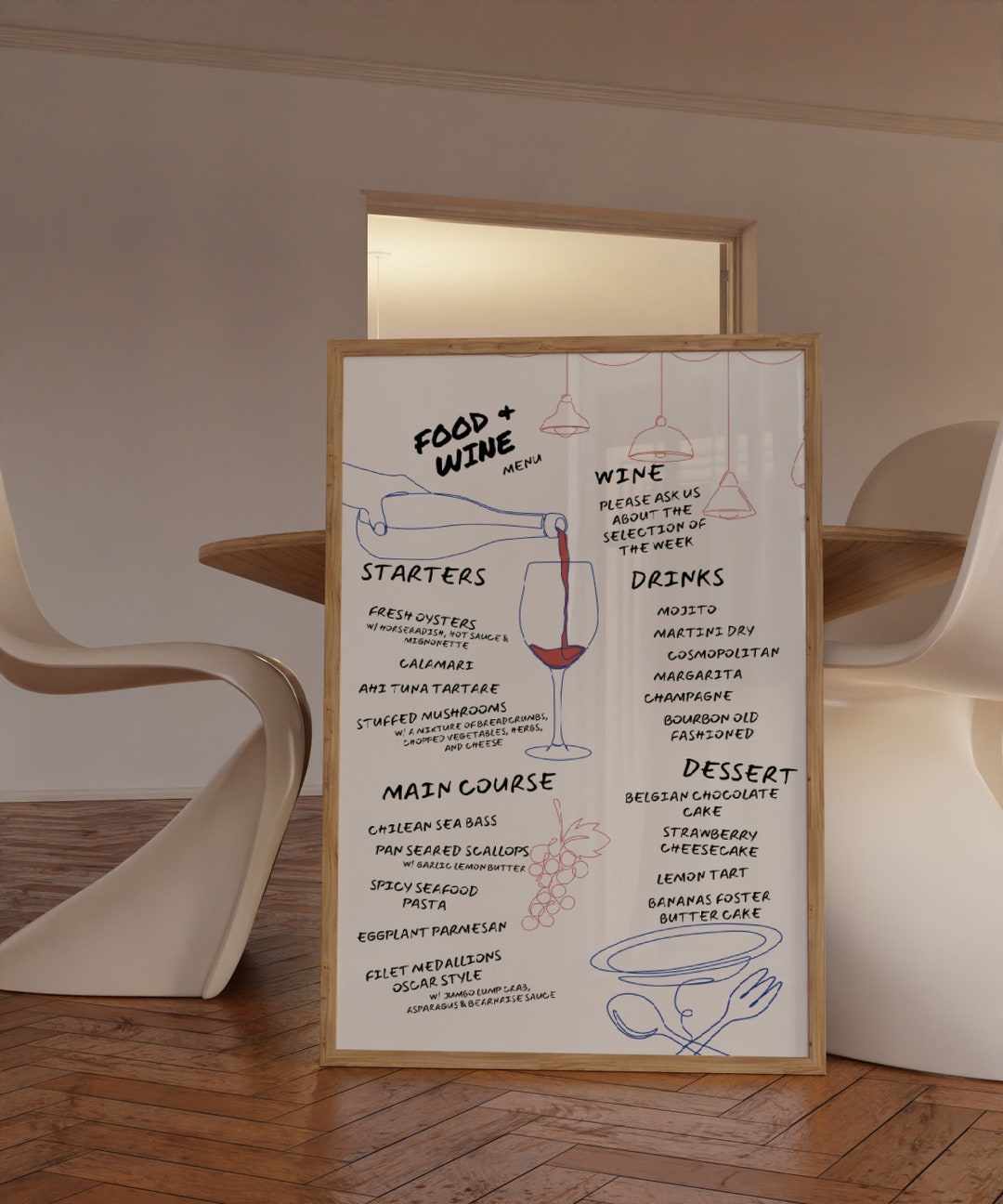 Food and Wine Menu Wall Art Food Poster Wine Poster - Etsy