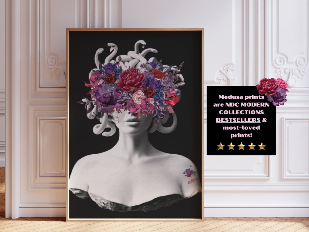 Medusa With Flowers Print | Medusa Print | Medusa Wall Art | Medusa ...