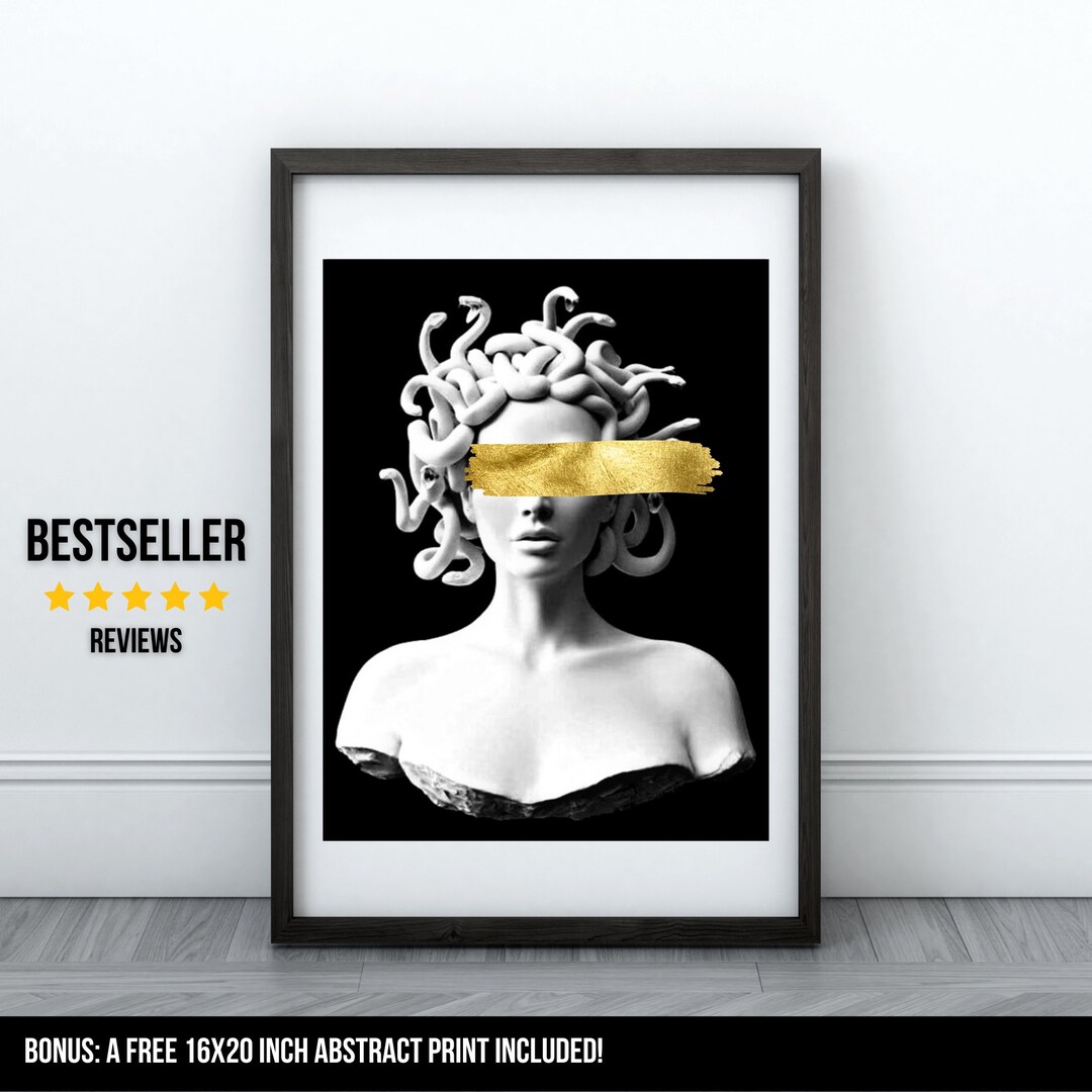 Gold Medusa, Medusa Modern Statue, Medusa Wall Art, Medusa Art Print ...