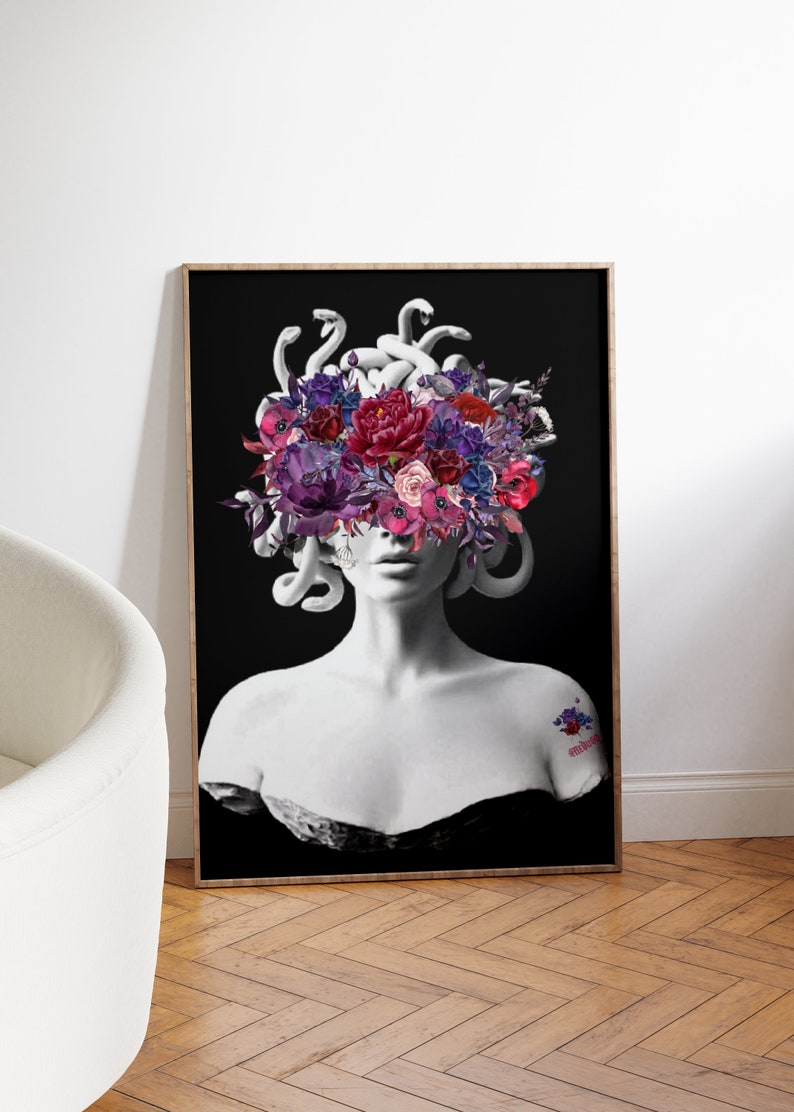 Medusa With Flowers Print | Medusa Print | Medusa Wall Art | Medusa ...