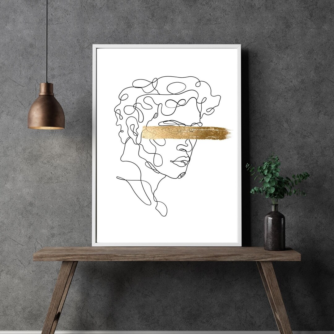 Minimalist Modern Line Drawing Man With Gold Minimalist Line - Etsy
