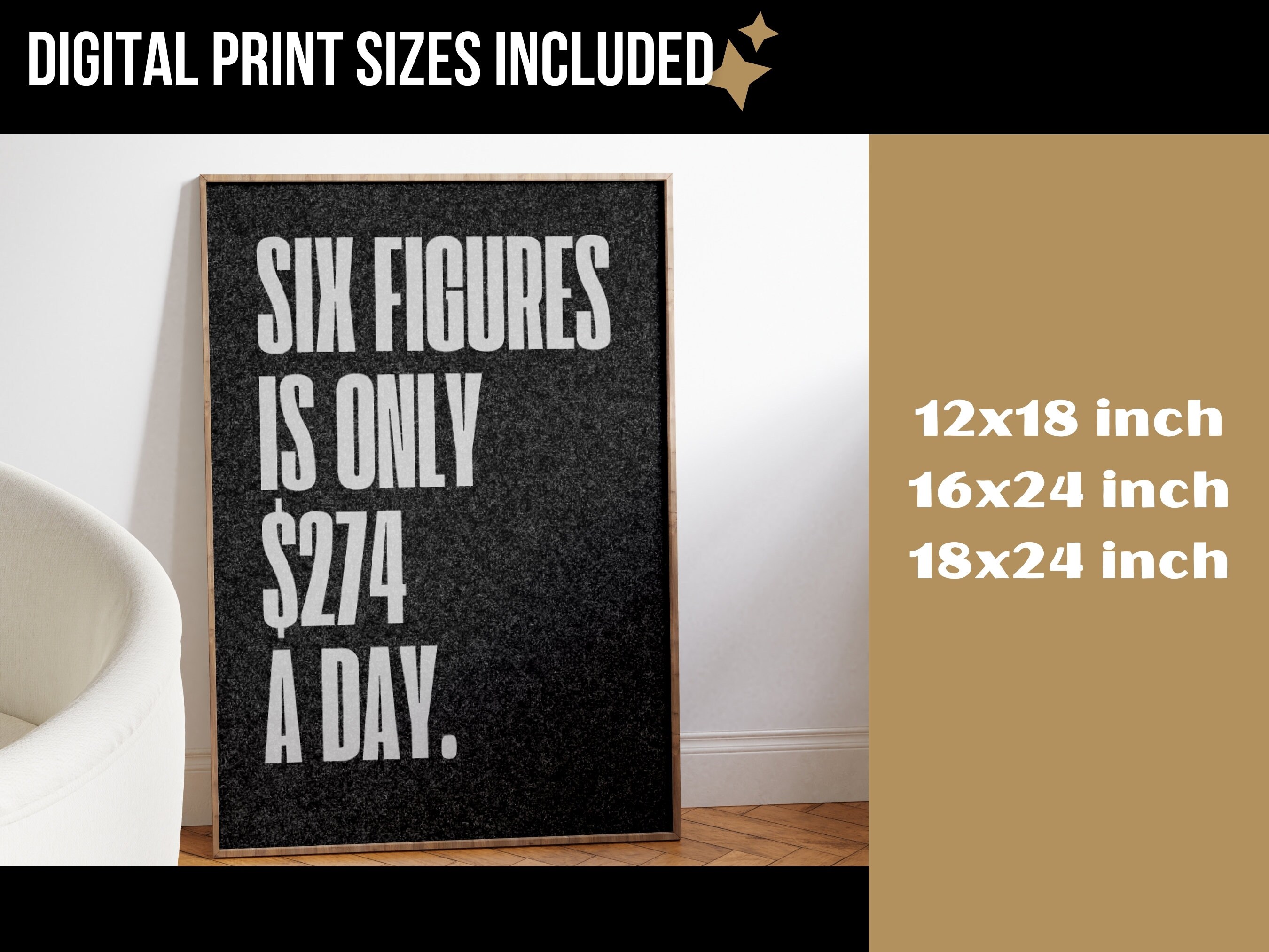 Six Figures Print Motivational Wall Art Vision Board Wall Art ...