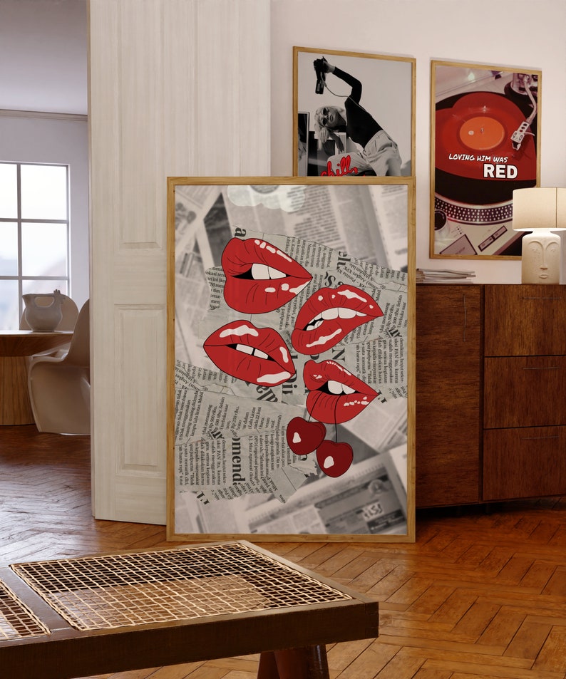 Trendy Red Lips Poster Lips Magazine Poster Red Lips Wall Art Funky ...