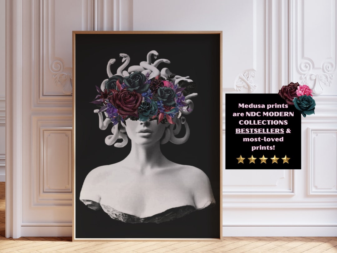 Medusa With Flowers Print | Medusa Print | Medusa Wall Art | Medusa ...
