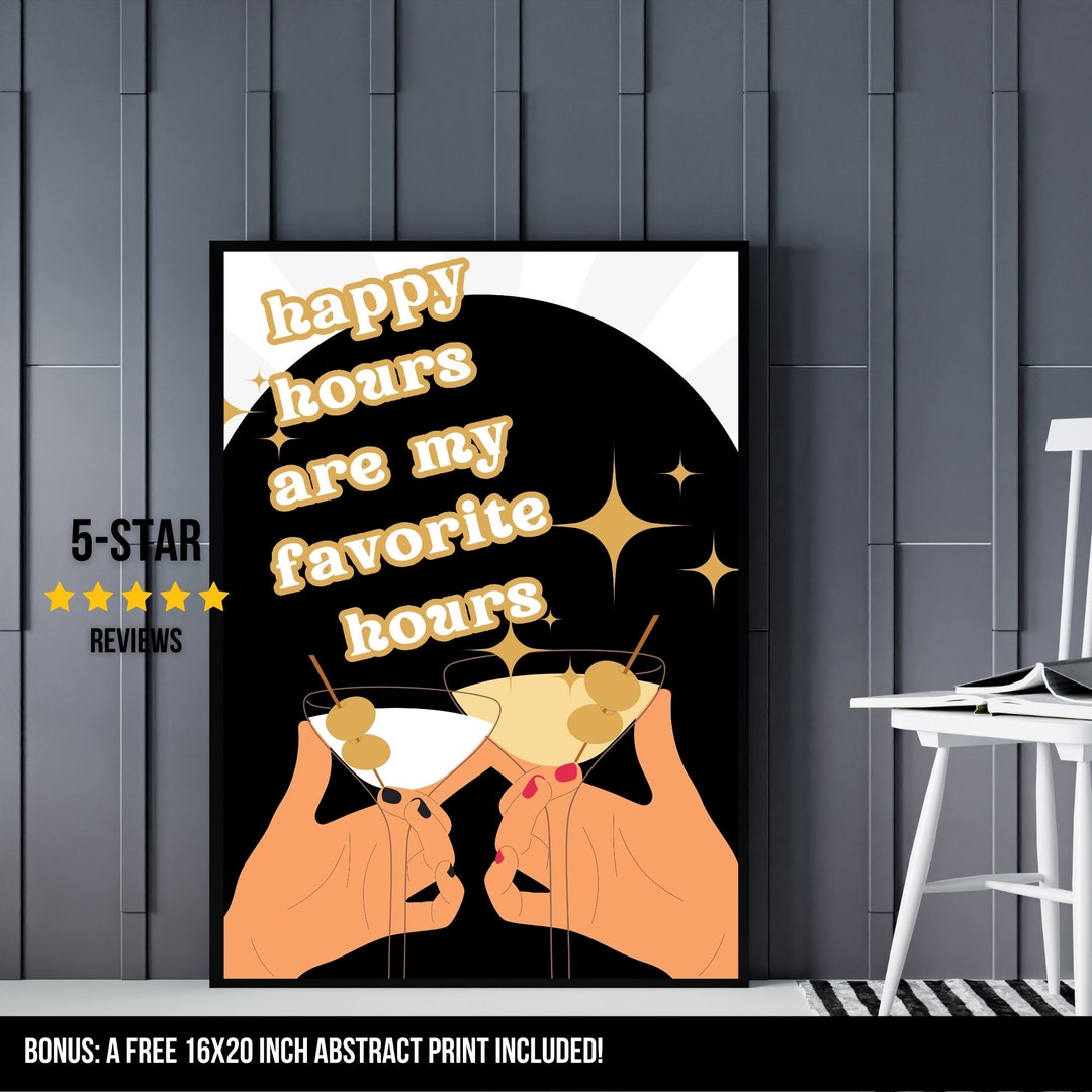 Happy Hours Wall Art Print, Martini Cocktails Print, Bar Cart Wall Art ...