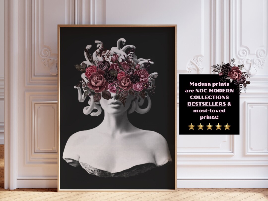 Medusa With Flowers Print | Medusa Print | Medusa Wall Art | Medusa ...