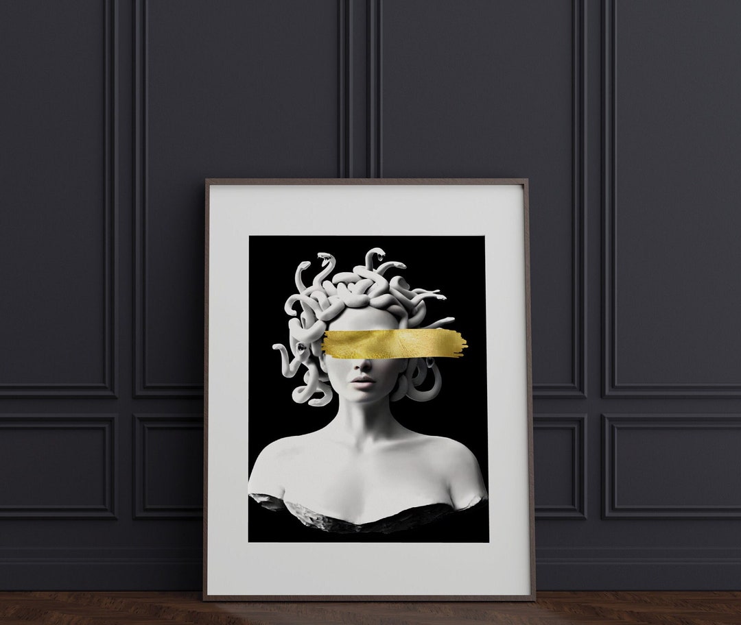 Gold Medusa, Medusa Modern Statue, Medusa Wall Art, Medusa Art Print ...