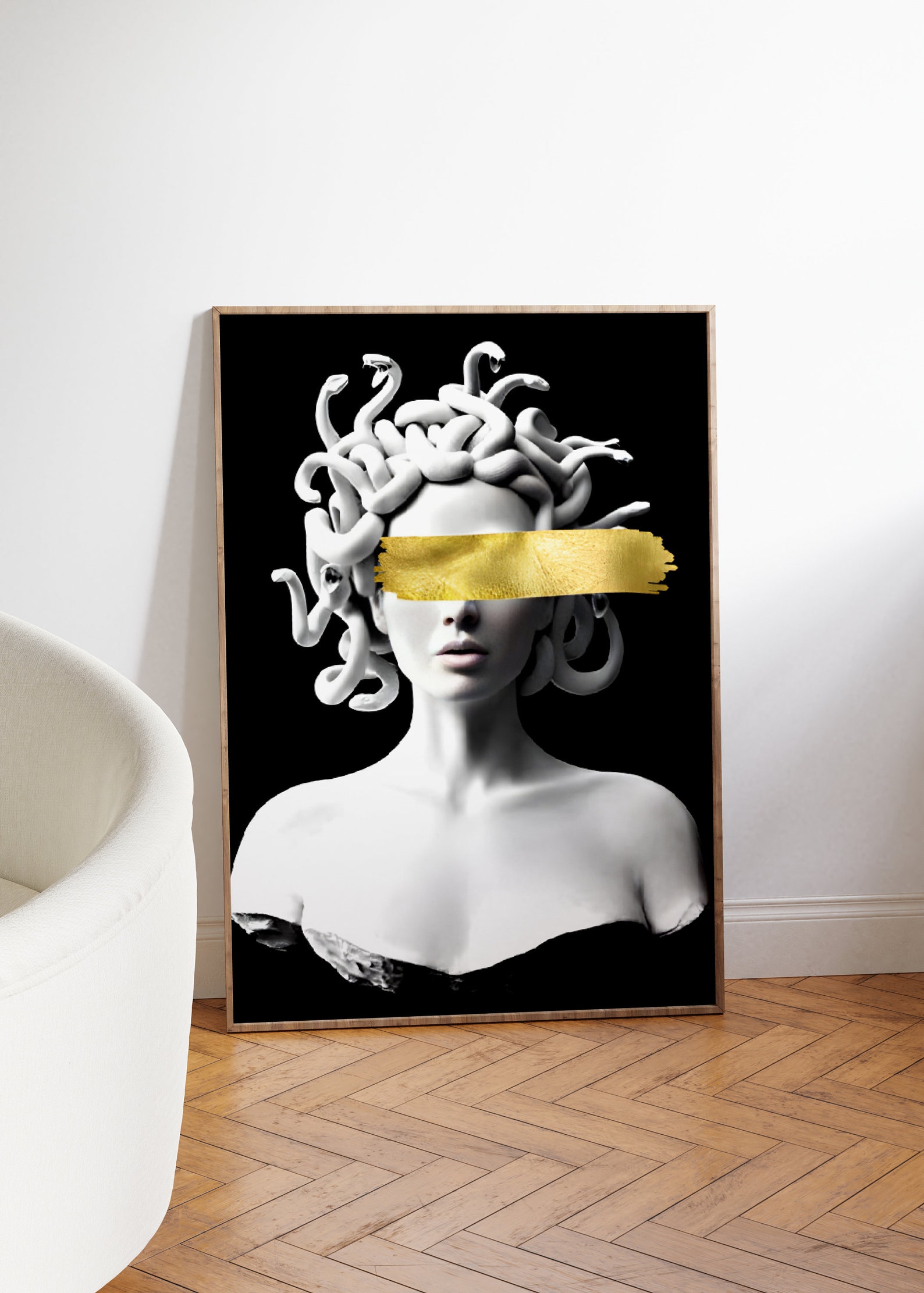 Gold Medusa, Medusa Modern Statue, Medusa Wall Art, Medusa Art Print ...